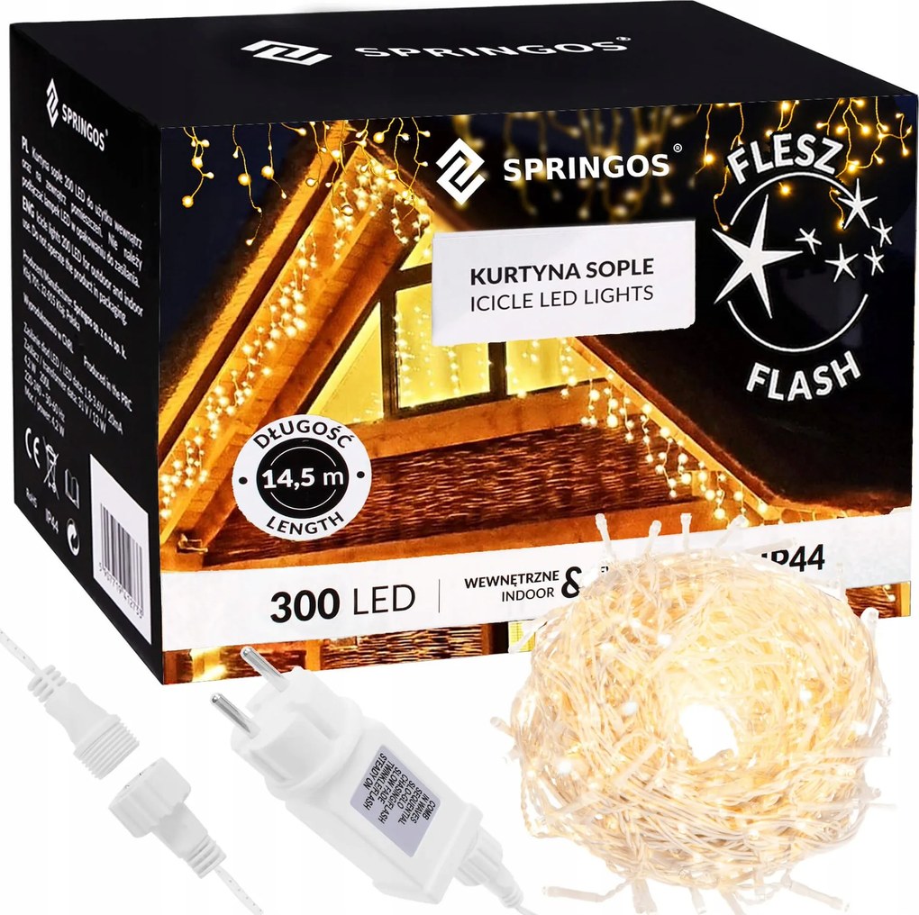 Sople 300 Led Venkovní Vánoční Osvětlení Flash Světelný Závěs IP44 Bílá
