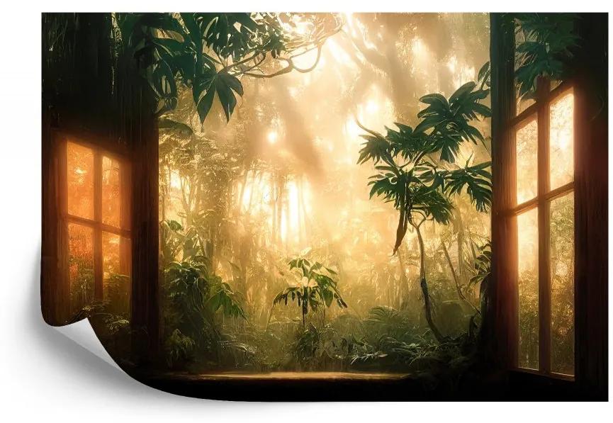 Fototapeta A Large Arch-Shaped Window, A Portal In The Dark Mystical Forest, The Sun&amp;#039;s Rays Pass Through The Window And Trees, Shadows. Fantasy Beautiful Forest Fantasy Landscape. 3D . Vliesová tapeta 180x120