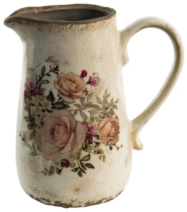 Béžový keramický dekorační džbán s růžemi Roses I – 1500 ml