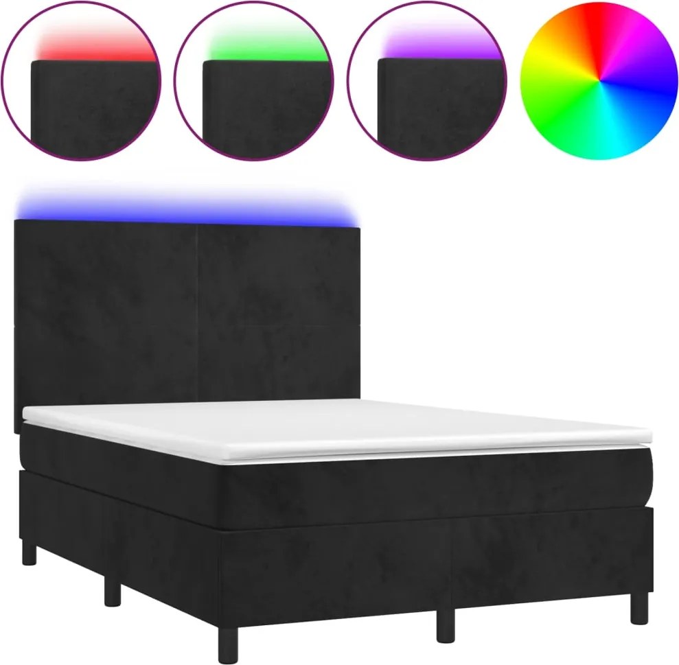Box spring postel s matrací a LED černá 140x200 cm samet 3136007