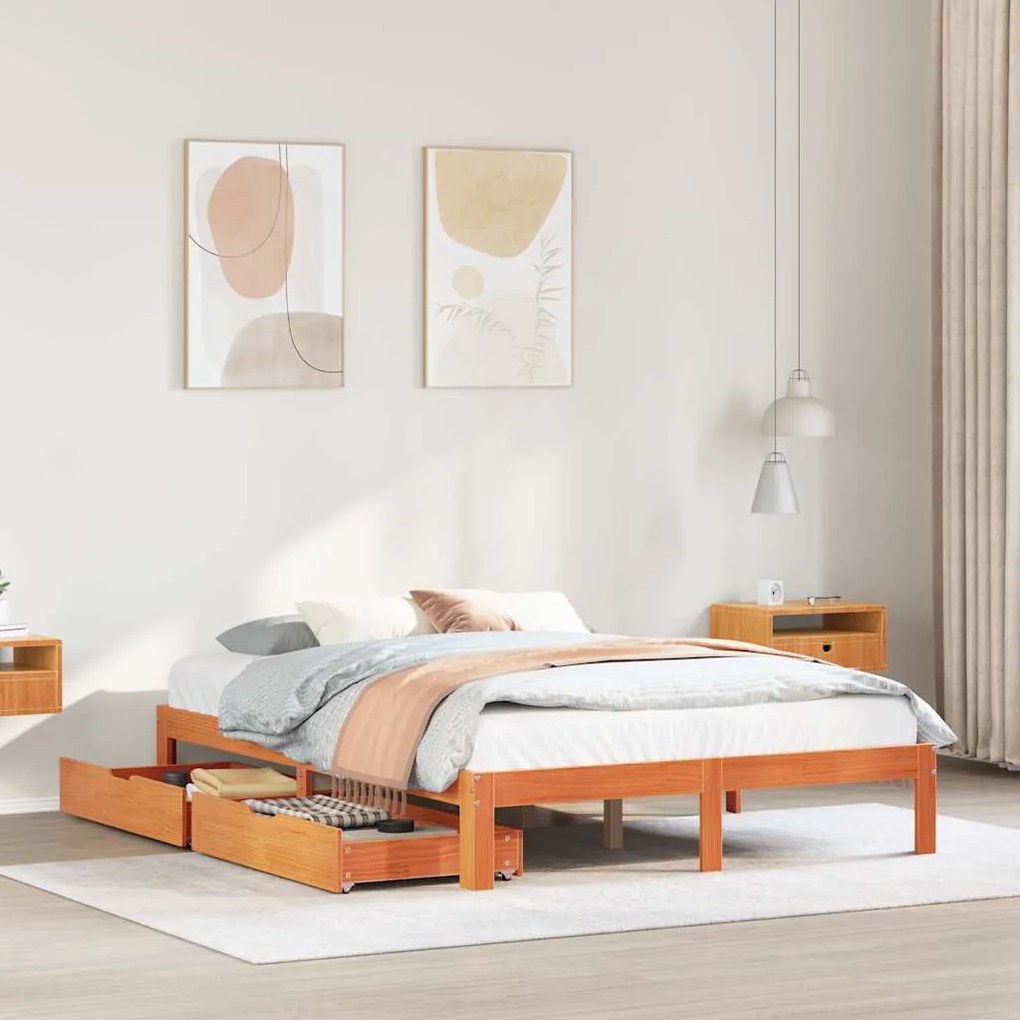 Rám postele se zásuvkami bílý 75 x 190 cm masivní borové dřevo