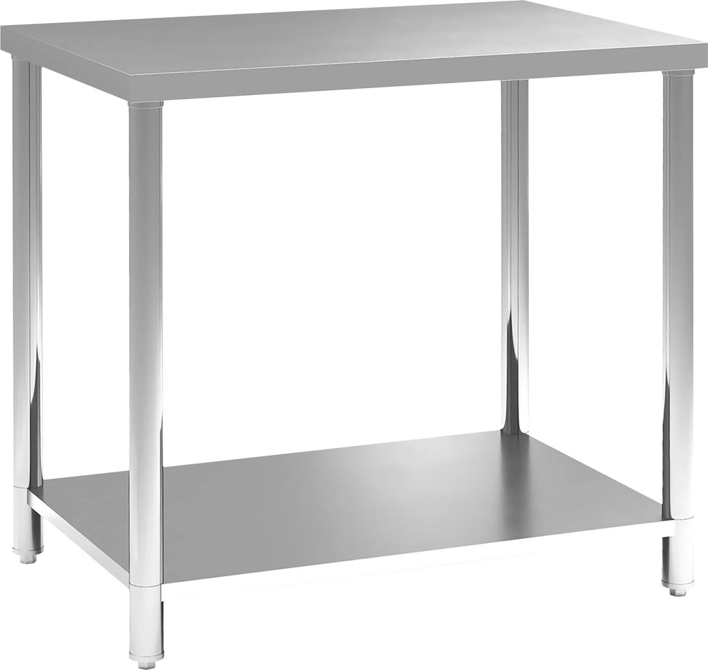 HOMCOM Pracovní stůl z nerezové oceli - Přípravný stůl do kuchyně se 2 policemi, Pracovní stůl do garáže, na zahradu, 90 x 60 x 86 cm, Stříbrný