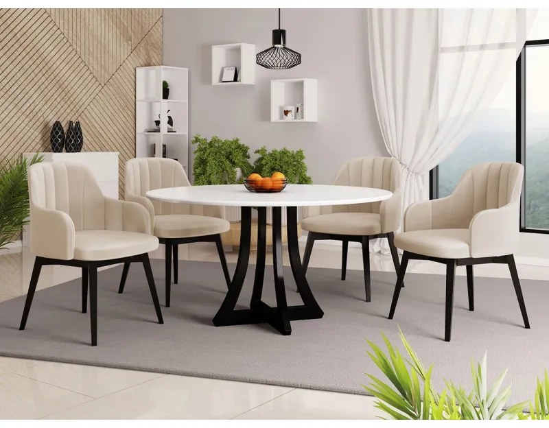 Kulatý stůl Dagerto FI 120 se 4 židlemi ST105 05, Barva: bílý lesk / černý lesk, Potah: Magic Velvet 2258