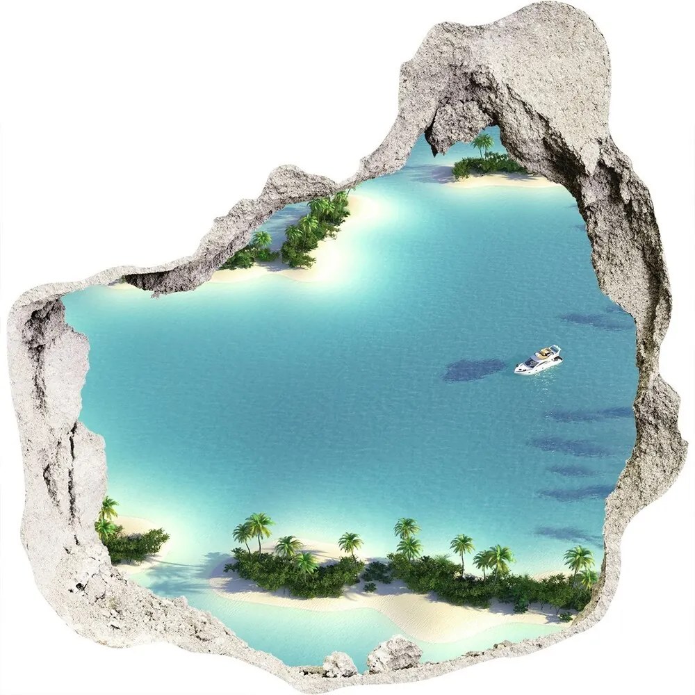 Wallmuralia Díra 3D ve zdi nálepka Ostrovy tvar srdce 75x75 cm