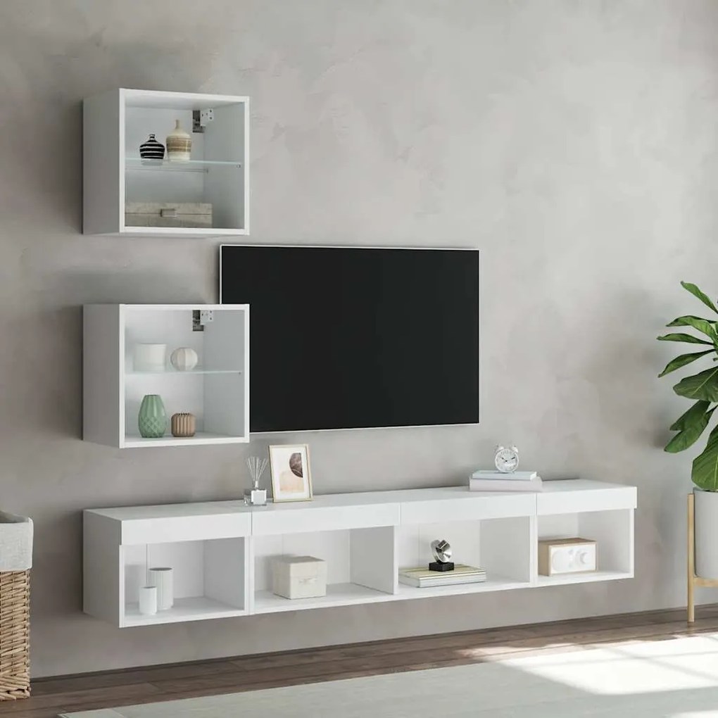 5dílná obývací stěna s LED osvětlením bílá kompozitní dřevo 3216697