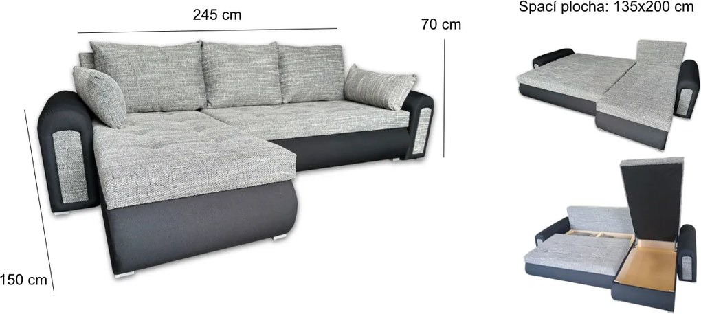 Rohová rozkládací sedací souprava do L AMBRA, 245 cm, s úložným prostorem Roh pohovky: Pravý roh, Barva látky Monolith: Smaragdově zelená (Monolith 37)