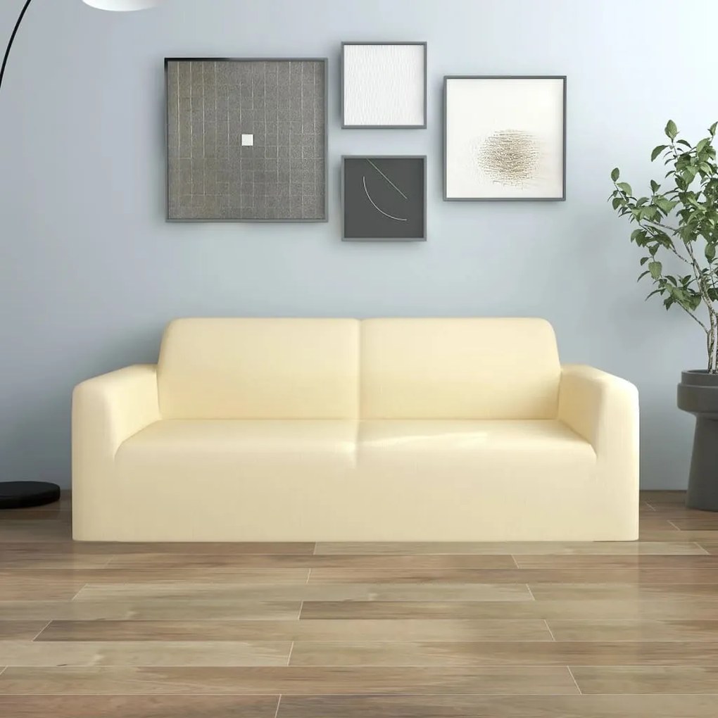Strečový potah na dvoumístnou pohovku krémový polyester žerzej 332945