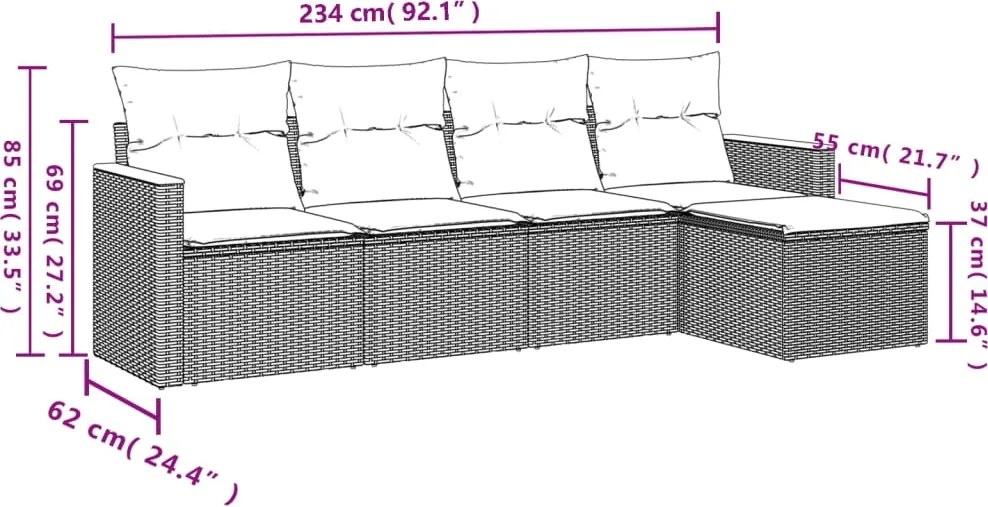5dílná zahradní sedací souprava s poduškami šedá polyratan 3258322