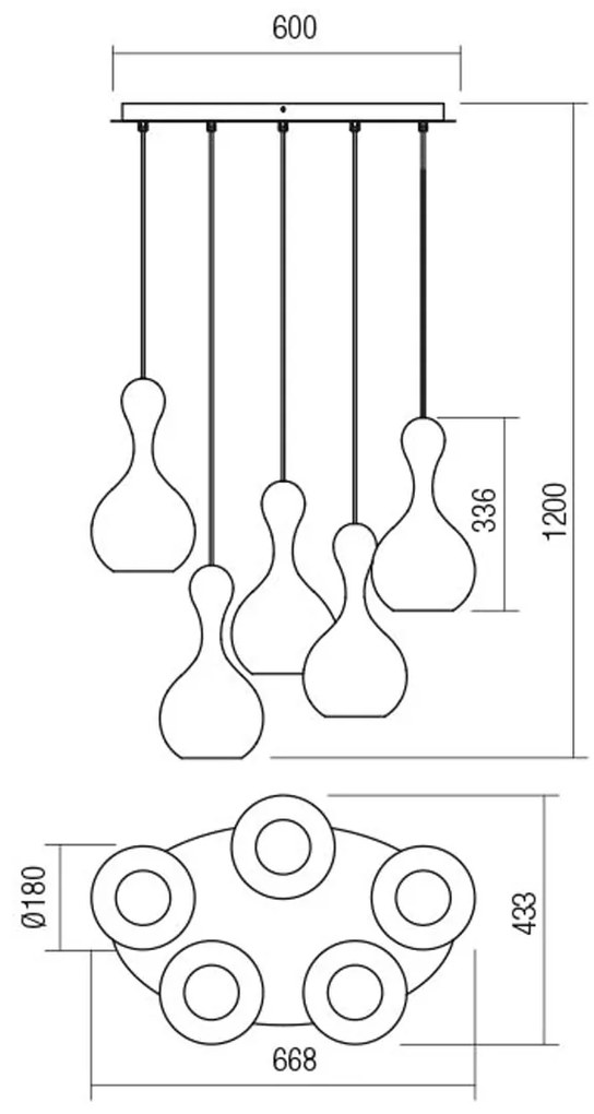 Redo 01-2261 závěsný lustr Lob champagne, 5L, E27, 66cm