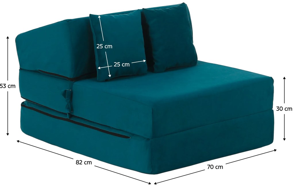 Kondela Skládací matrace/křeslo, 2v1, petrolejová, PELOS