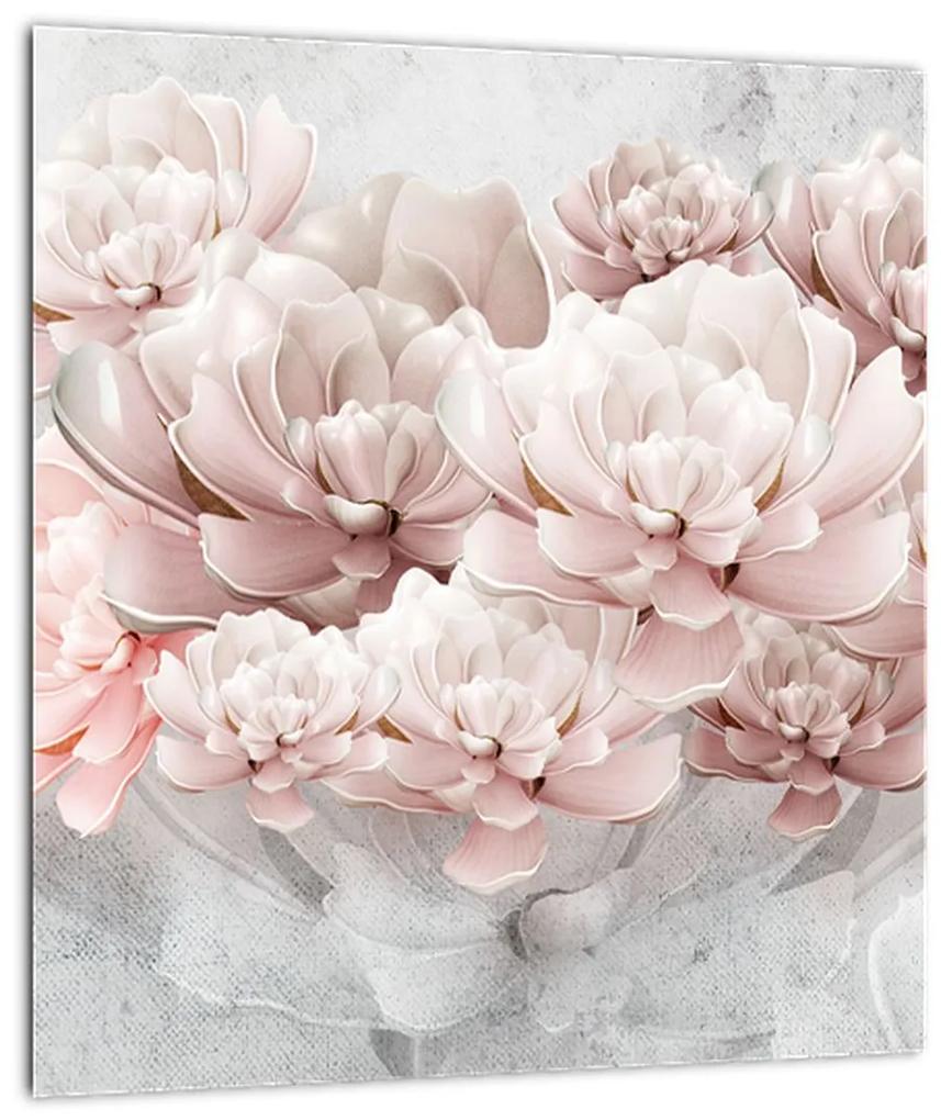 Obraz - Růžové květy na zdi (30x30 cm)