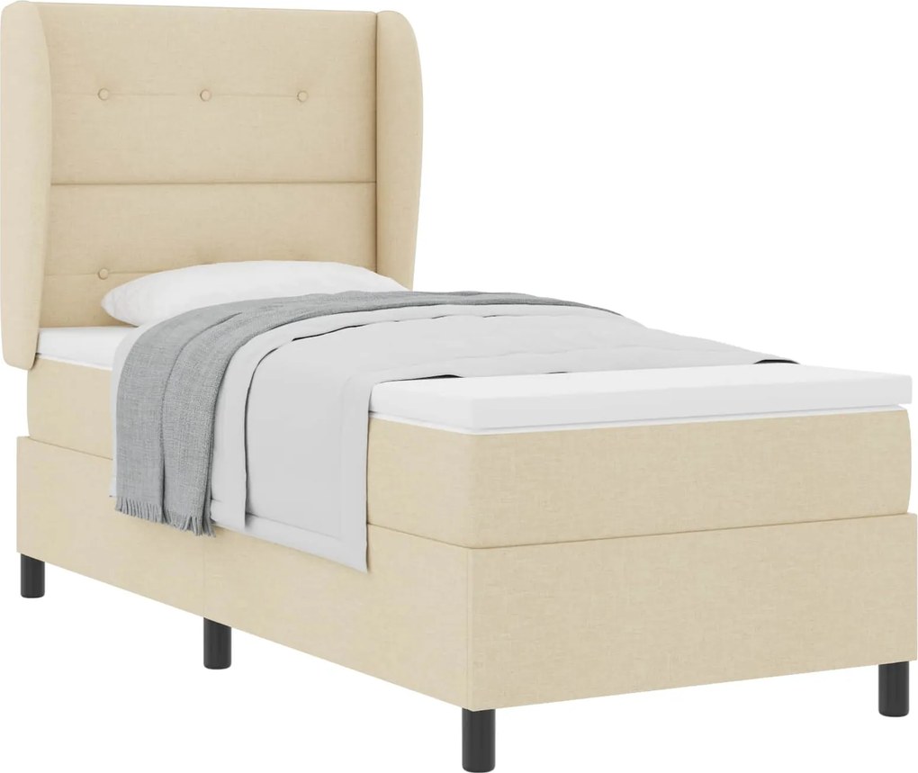 Postel s boxspringem s čelo Krémová 90 x 190 cm textil 3340541