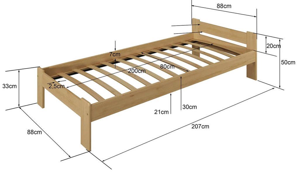 Postel z masivu 80x200 Jasněna bílá s roštem