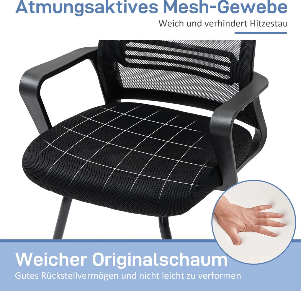 HOMCOM Křeslo do Kanceláře s Mřížkovaným Potahem, Ergonomické Křeslo na Schůzky s Kluznou Podlahou, pro Zasedací Místnost, Ložnici, Čekárnu, Recepce,…