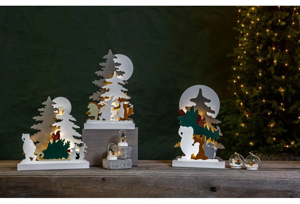 Vánoční dřevěná světelná LED dekorace Star Trading Forest Friends, výška 44 cm