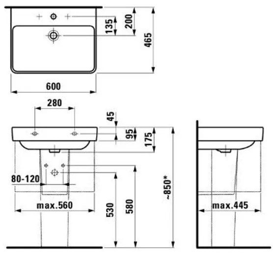 Laufen Pro S Umyvadlo 60 x 46,5 cm, bílá LCC H8109634001041