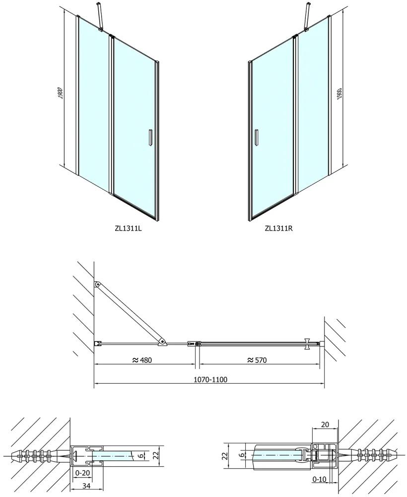 Polysan ZOOM LINE sprchové dveře 1100mm, čiré sklo ZL1311