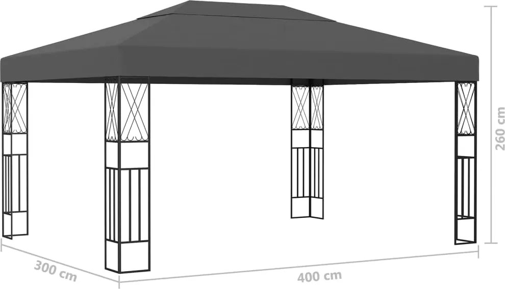 vidaXL Marketos Altán se světelnými LED řetězy 3 x 4 m antracitový textil