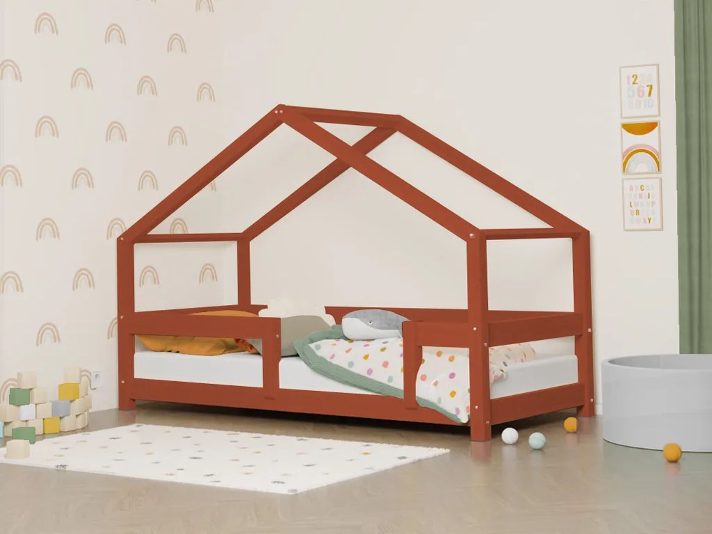 Benlemi Dětská domečková postel LUCKY s pevnou bočnicí Barva: Nelakovaná, Rozměr: 120 x 200 cm