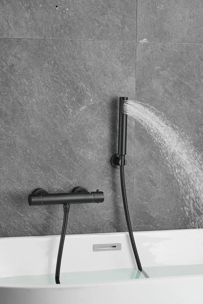 Gamma Gamma, nástěnná sprchová termostatická baterie s ruční sprchovou soupravou, černá matná, GMA-BRYPNT-BK