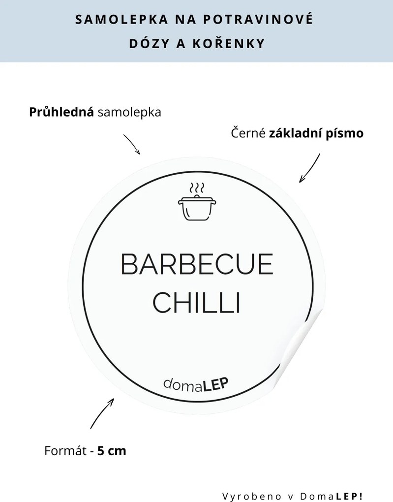 Samolepka na kořenky BARBECUE CHILLI průhledná 5 cm základní písmo