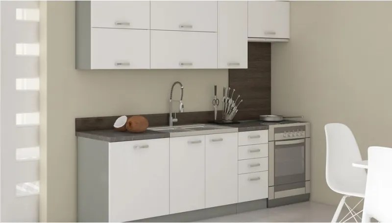 Nábytek Elegance Kuchyňská linka BLANKA 120/180 cm = Dolní skříňky: 80cm dřezová, 40cm zásuvková, Horní skříňky: 80cm plná, 40cm, 60cm digestořová