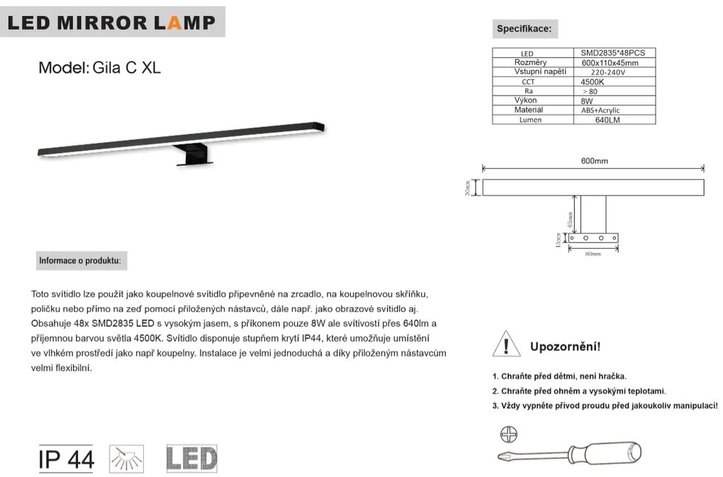 TOP LIGHT Světlo nástěnné Gila C XL, Černá