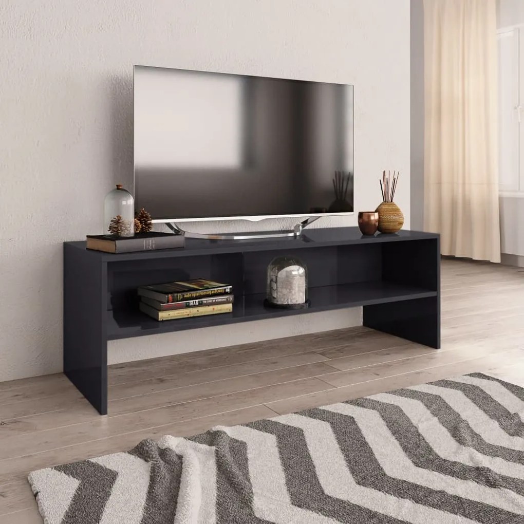 800044 vidaXL TV stolek šedý s vysokým leskem 120 x 40 x 40 cm dřevotříska