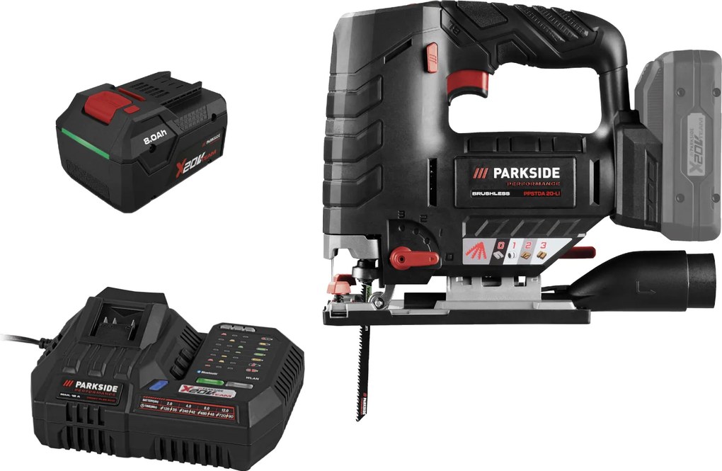 Parkside Performance® Aku přímočará pila Ppstda 20-Li B2, Smart 8 Ah