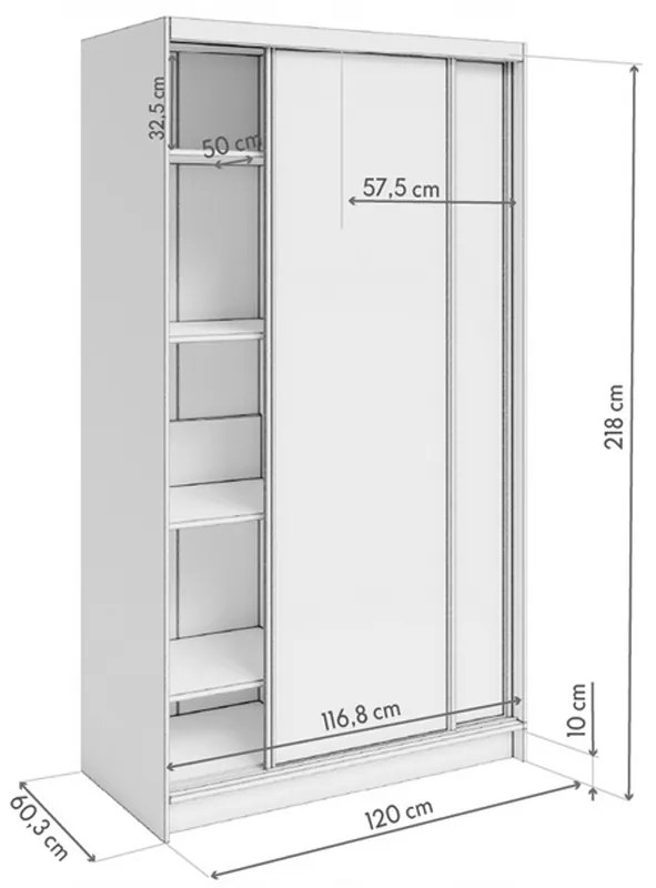 Šatní skříň DENVE 120x218x60,3 cm šedá se zrcadlem