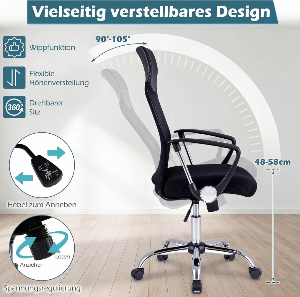 Costway Ergonomická kancelářská židle s funkcí kolébky, výškově nastavitelná
