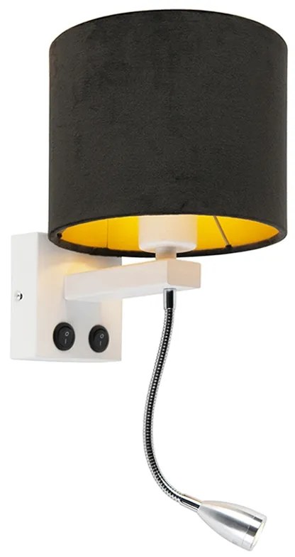 Moderní nástěnná lampa bílá s odstínem sametově černá - Brescia