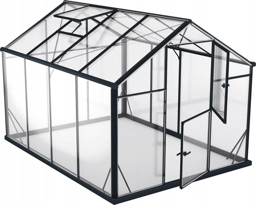 Skleník Glass L-7 Tvrzené Sklo 220x290x208 cm Černá 6,5 m2 Sklo