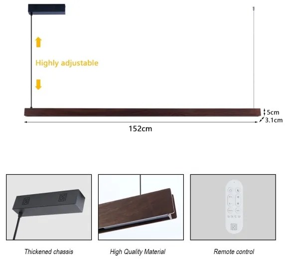 Immax NEO 07301L-LED Stm lustr na lanku MADEIRA 33W/230V Wi-Fi Tuya 152 cm ořech