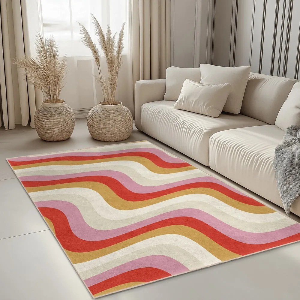 Žlutý/růžový pratelný koberec 60x100 cm Creamy Raspberry Swirl – Mila Home