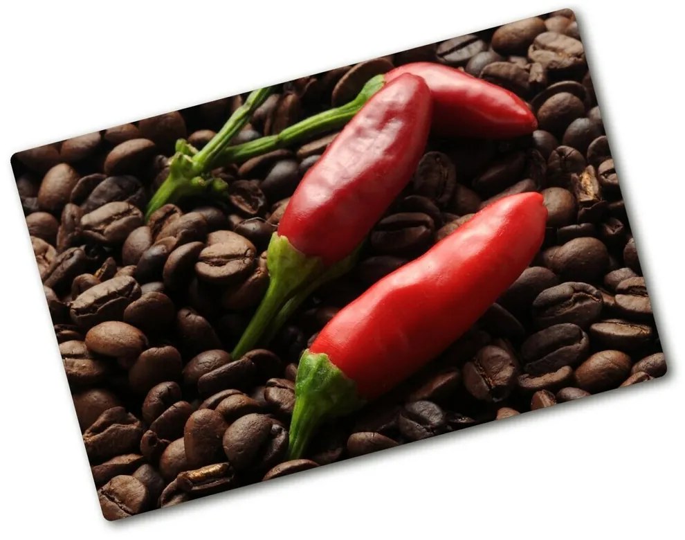 Wallmuralia Deska na krájení tvrzená Chilli a káva 80x52 cm