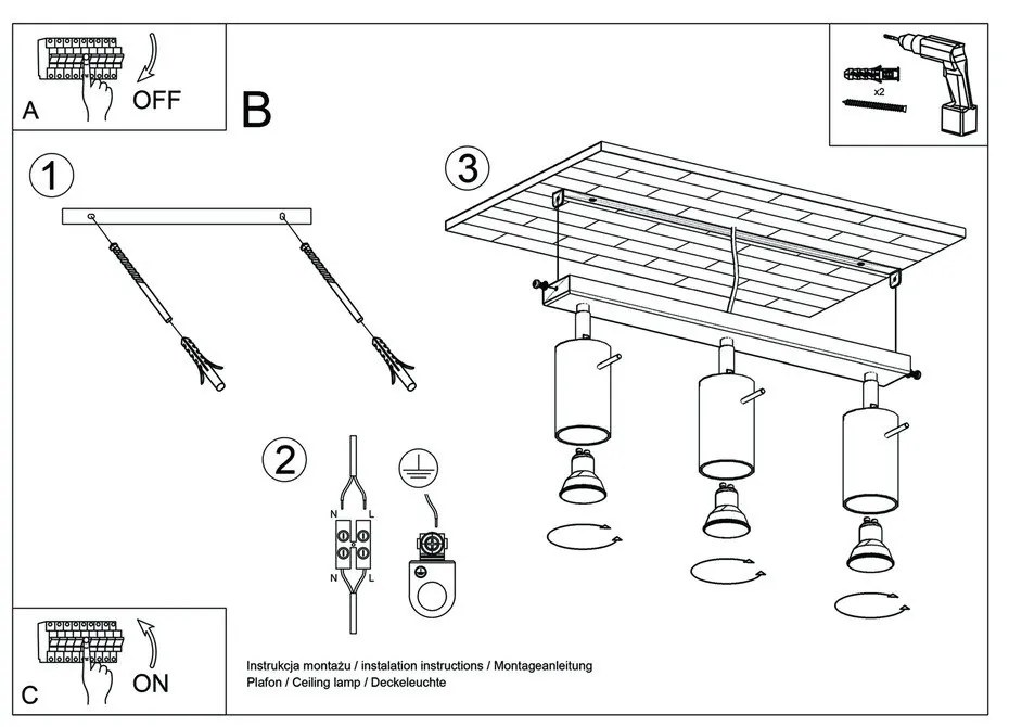 Černé stropní světlo Sollux Etna