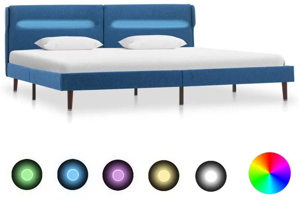 286900 vidaXL Rám postele s LED světlem modrý textil 180 x 200 cm
