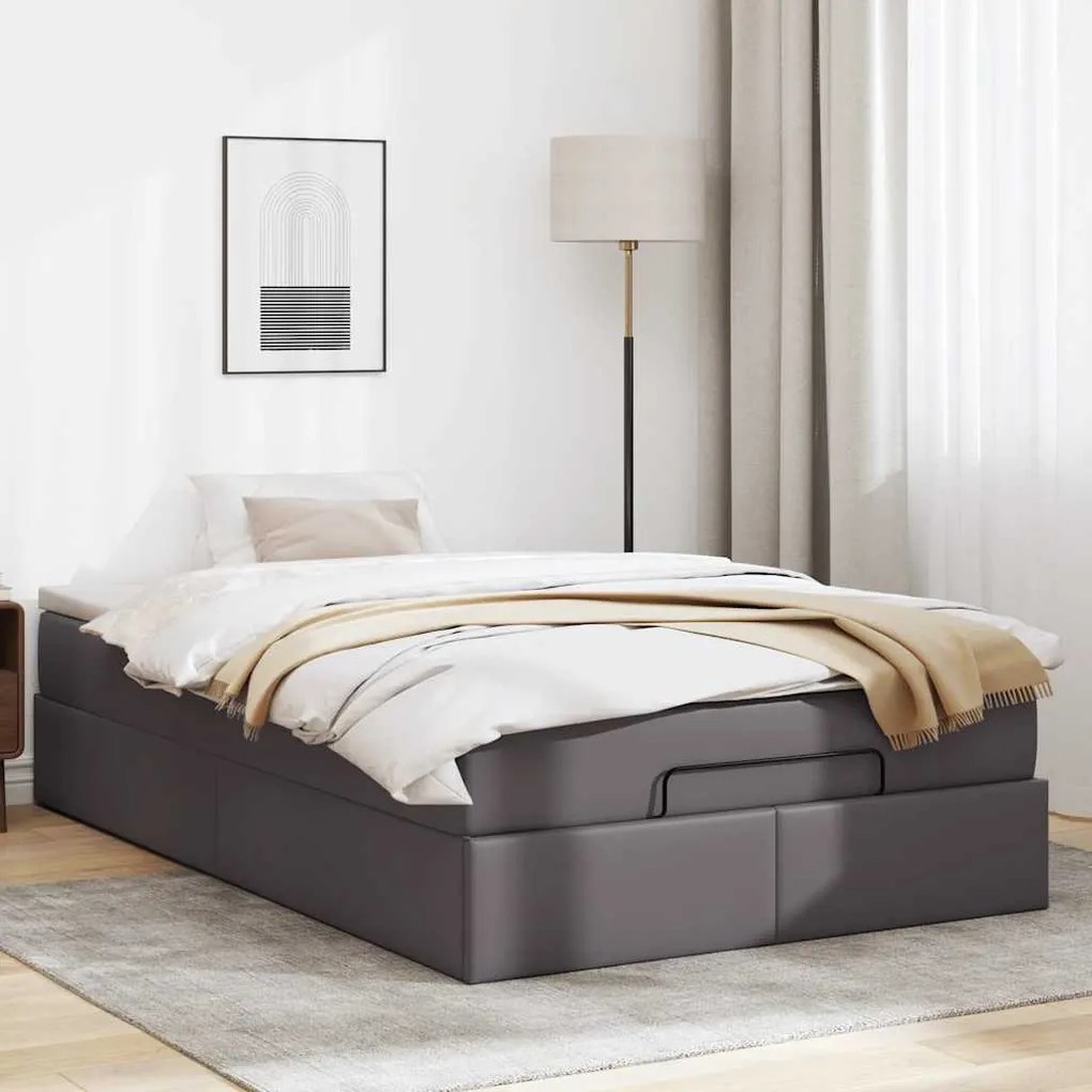 Osmanský rám postele s matrací šedá 120x190 cm umělá kůže 3311029