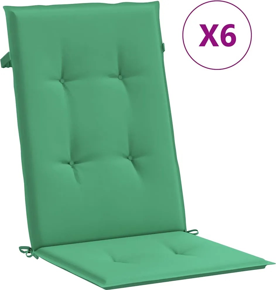 Podušky na židli vysoké opěradlo 6 ks zelené 120x50x3 cm textil 314109