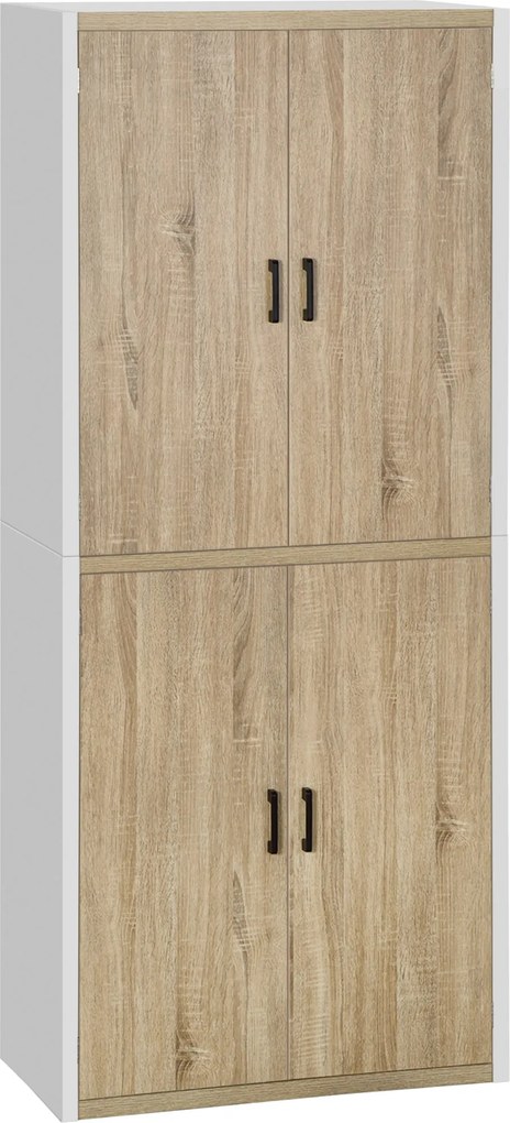 HOMCOM Kuchyňský úložný kabinet s 4 nastavitelnými policemi, MDF kuchyňský úložný kabinet, 4 dveře a protismykové zařízení, 80x40x182cm, Přírodní dřev