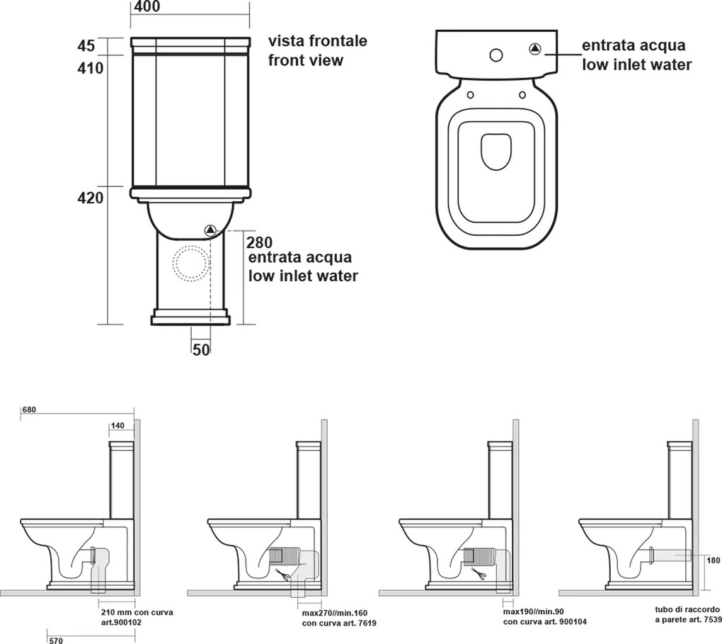 Kerasan Waldorf WC kombi 40 x 87,5 x 68 cm spodní zadní odpad bronz bílá WCSET18-WALDORF