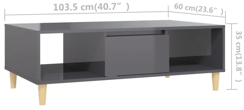 Konferenční stolek šedý vysoký lesk 103,5x60x35 cm dřevotříska - Default Title