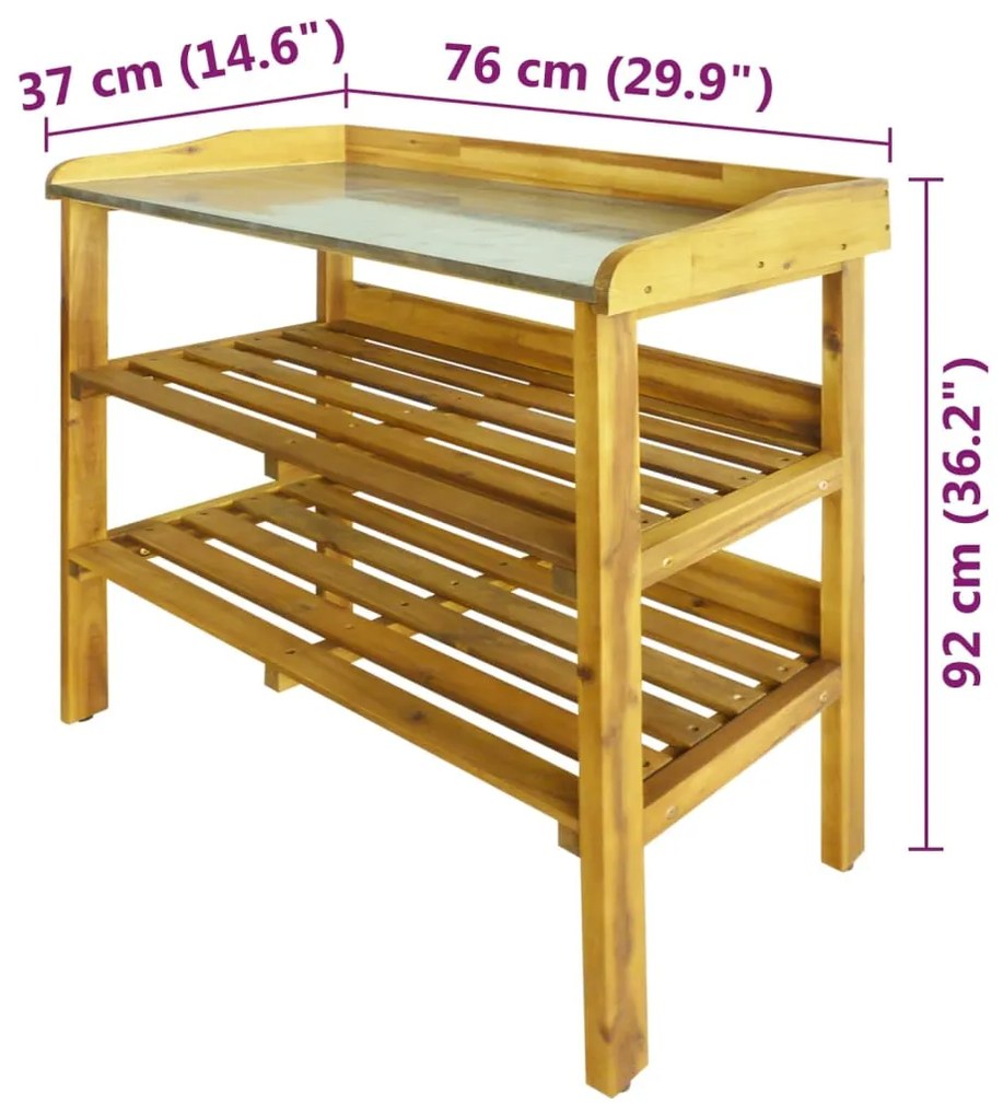 vidaXL Marketos Přesazovací stolek se 2 policemi masivní akácie a zinek