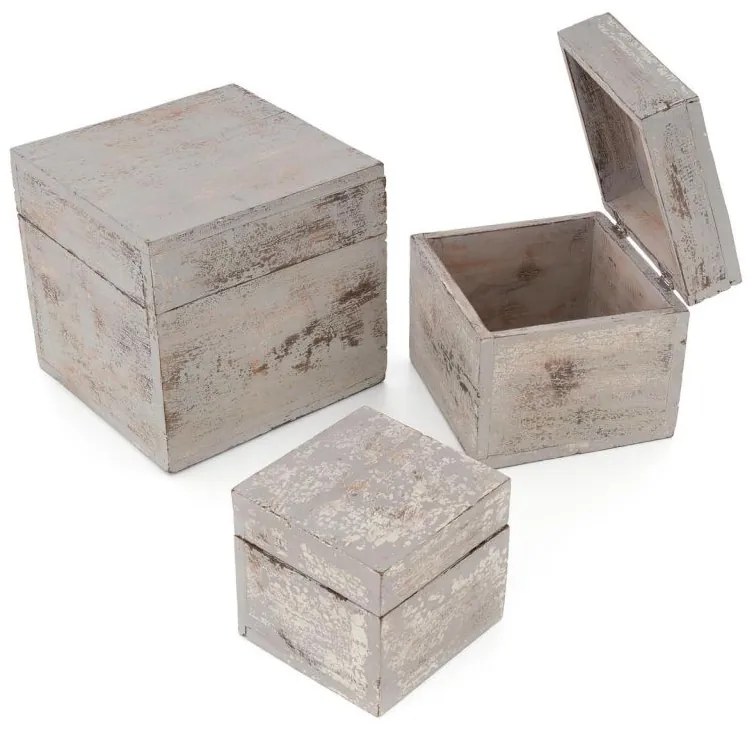 Divero Dřevěné krabičky s víkem, sada 3 kusů, světle šedá