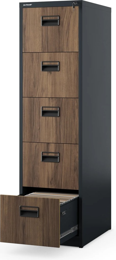 Kovová kartotéková skříň s 5 zásuvkami, antracit/ořech, 460x1625.5x620 mm: SARA Eco Design
