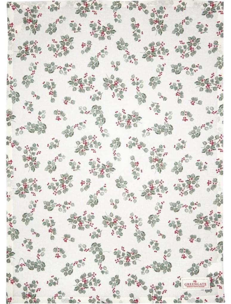 GREEN GATE Bavlněná utěrka Scarlett White 50x70 cm, červená barva, zelená barva, bílá barva, textil