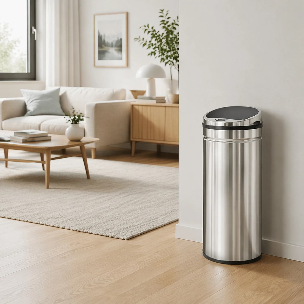 HOMCOM 42 L senzorový odpadkový koš, automatický odpadkový koš, nerezový kuchyňský koš s infračerveným senzorem, pro kuchyň, jídelnu