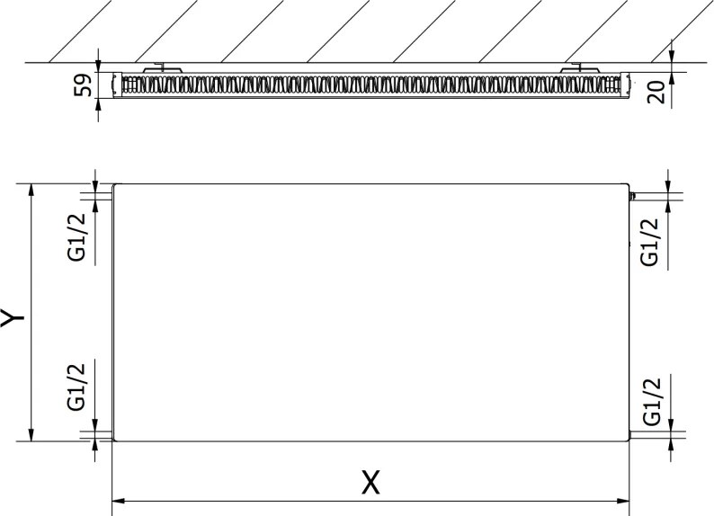 Mexen Flat CF11, panelový radiátor 600 x 1600 mm, boční připojení, 1253 W, černá, W411F-060-160-70