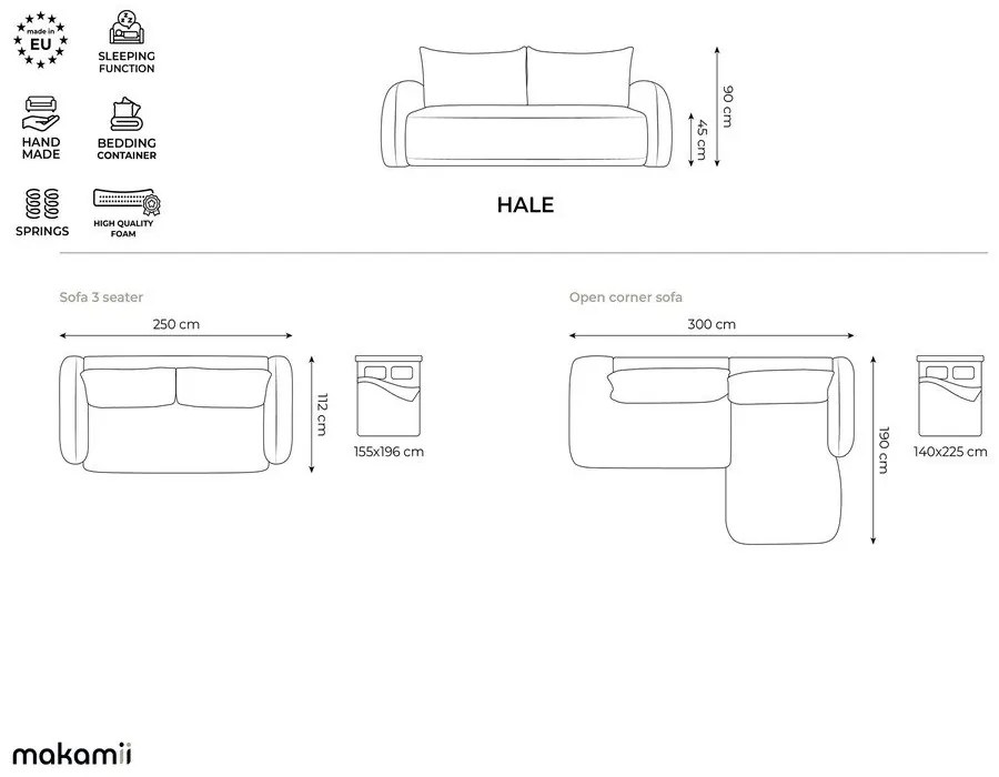 Šedá rozkládací rohová pohovka (levý roh/s lenoškou) Hale – Makamii